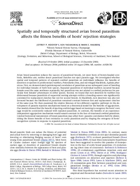 Pdf Spatially And Temporally Structured Avian Brood Parasitism Affects The Fitness Benefits Of