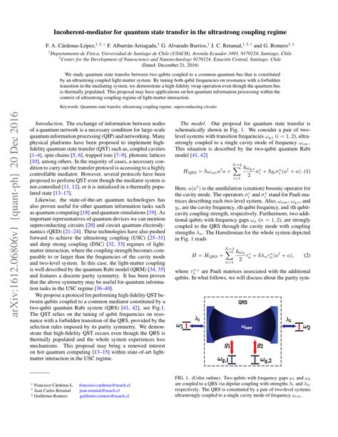 Pdf Incoherent Mediator For Quantum State Transfer In The Ultrastrong