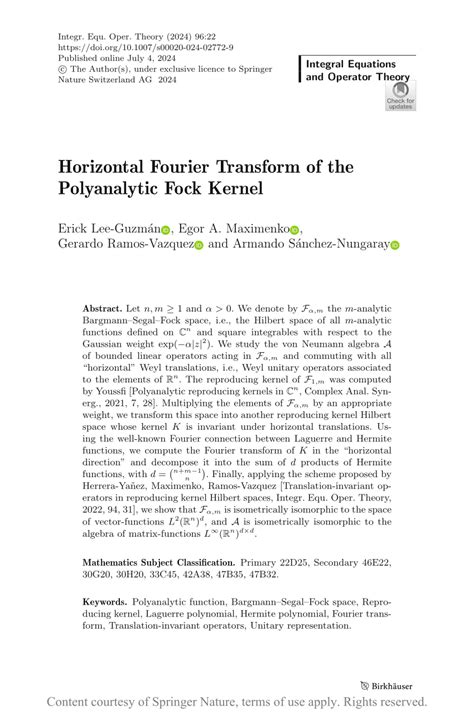 Horizontal Fourier Transform Of The Polyanalytic Fock Kernel Request Pdf