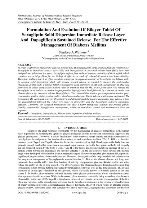 Pdf Formulation And Evalution Of Bilayer Tablet Of Saxagliptin Solid