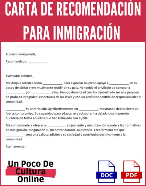Carta De Recomendaci N Para Inmigraci N Ejemplos Gratis