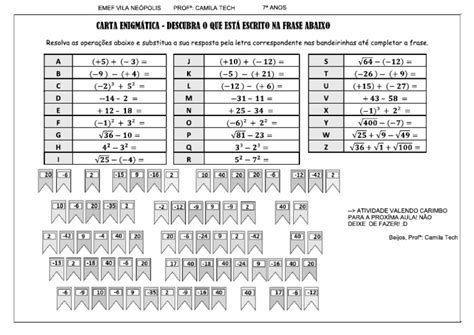 Atividade Carta Enigmática Números Inteiros Pdf