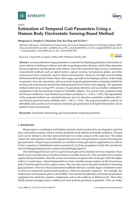 Pdf Estimation Of Temporal Gait Parameters Using A Human Body