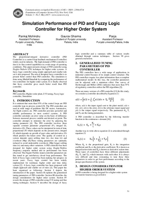 Pdf Simulation Performance Of Pid And Fuzzy Logic Controller For Higher Order System
