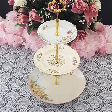 Small Floral 3 Tier Cake Stand Tiered Dessert Or Jewelry Tray Wedding