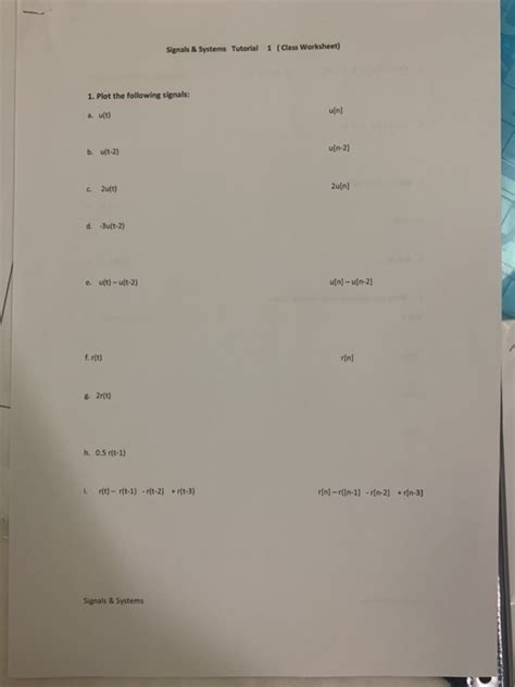 Solved Signals Systems Tutorial Class Worksheet Chegg Com