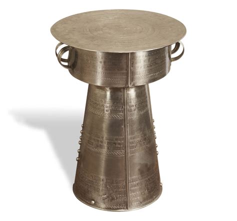 Antimo Small Drum Table Design By Interlude Home Drum Table Round Wood Side Table Hammered Iron