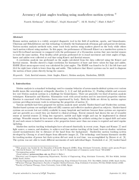 Pdf Accuracy Of Joint Angles Tracking Using Markerless Motion System I