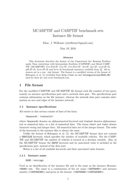Pdf Library Of Benchmark Test Sets For Variants Of The Capacitated Arc Routing Problem Under