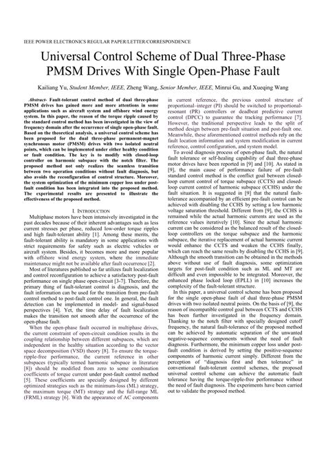 Pdf Universal Control Scheme Of Dual Three Phase Pmsm Drives With Single Open Phase Fault