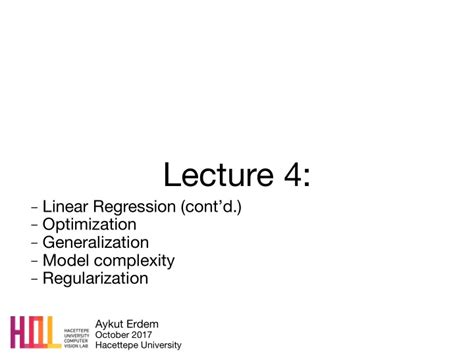 Ppt Lecture 4 Linear Regression Contd Optimization