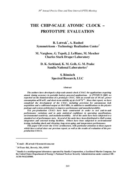 Pdf The Chip Scale Atomic Clock Prototype Evaluation