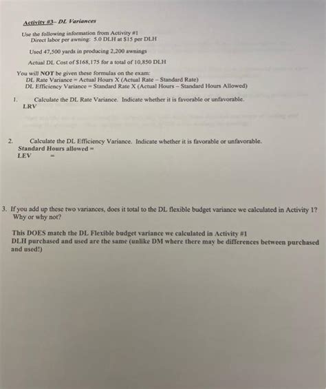 Solved 2 Calculate The Dl Efficiency Variance Indicate