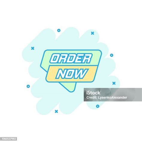 만화 스타일에서 벡터 만화 순서 지금 배너 아이콘입니다 그림 그림 쇼핑 배지 주문 지금 비즈니스 스플래시 효과 개념입니다 고객에 대한 스톡 벡터 아트 및 기타 이미지