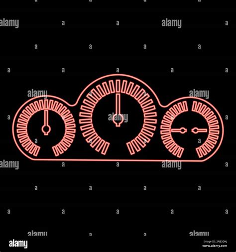 Neon Dashboard Car Panel Speed Display With Gauge Red Color Vector Illustration Image Flat Style
