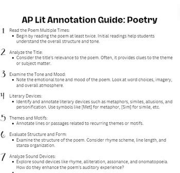 AP Lit Annotation Guide Poetry By Miss English Lit TPT