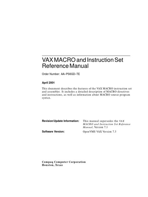 Vax Macro And Instruction Set Reference Manual Pdf Integer Computer Science Central