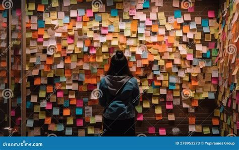 The Businesswoman Brainstormed Ideas On Multi Colored Adhesive Notes