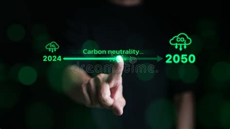 Carbon Neutrality Concept Hand Touching Increasing Arrow With Carbon Reduction For Decrease Co2