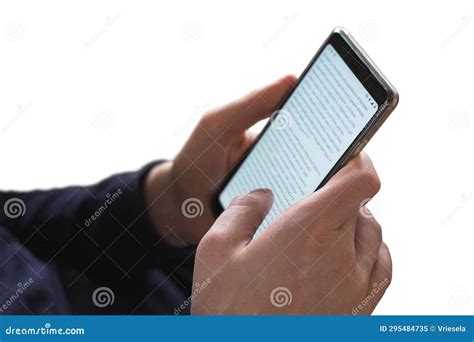 Man Scrolling With His Fingers And Reading Messages On His Smartphone