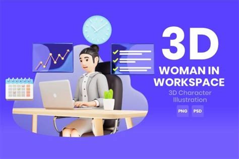 Woman In Workspace 3d Character Graphic By Imoogigraphic · Creative Fabrica