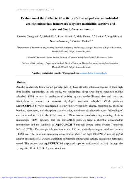 Pdf Evaluation Of The Antibacterial Activity Of Silver Doped Curcumin Loaded Zeolitic