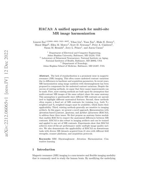 PDF HACA A Unified Approach For Multi Site MR Image Harmonization
