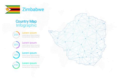 짐바브웨지도 벡터 템플릿 다각형 메쉬 라인 파란색 흰색 배경에 교육 웹 사이트 배너 인포 그래픽 벡터 일러스트 레이 션