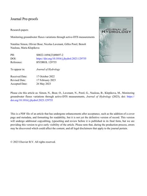 Pdf Monitoring Groundwater Fluxes Variations Through Active Dts Measurements