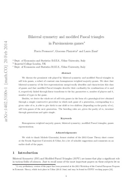Pdf Bilateral Symmetry And Modified Pascal Triangles In Parsimonious