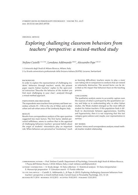 Pdf Original Article Exploring Challenging Classroom Behaviors From
