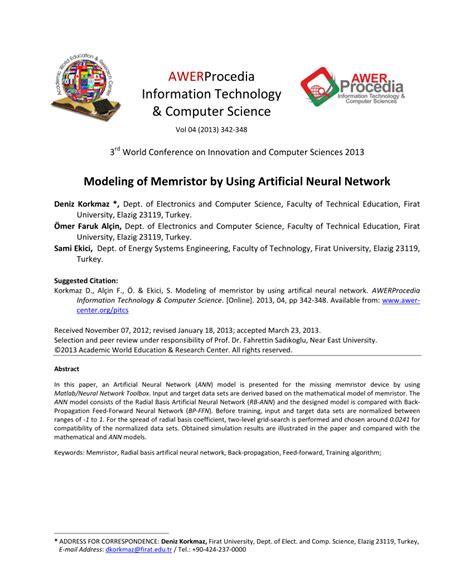 Pdf Modeling Of Memristor By Using Artificial Neural Network