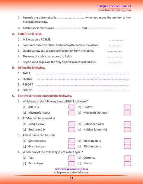 Class 8 Computer Science Chapter 3 Ms Access A Dbms
