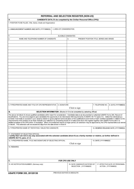 Usafe Form 355 Fill Out Sign Online And Download Fillable Pdf