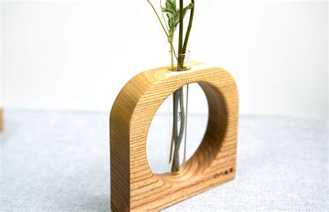 원목 둥근 홀 화병유리시험관 꽃병 아이디어스