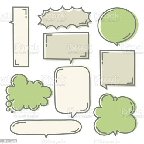 손으로 그린 라인 프레임 테두리의 컬렉션 세트 빈 연설 풍선 풍선 사각형 모양 녹색 색상 생각 이야기 텍스트 상자 배너 0명에 대한 스톡 벡터 아트 및 기타 이미지 Istock