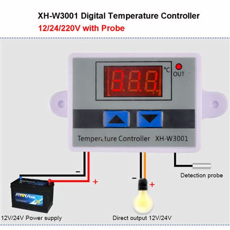 W3001 Digital Led Temperature Controller Thermostat Thermoregulator 12v 24v 220v Heat Cool Temp