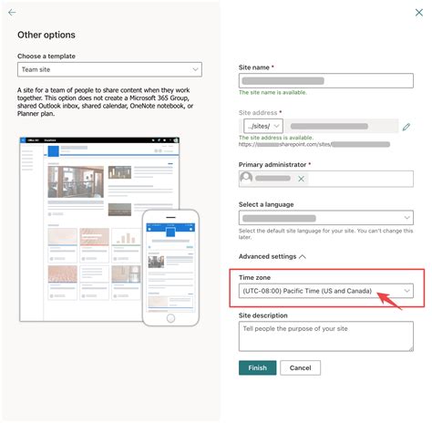 spo when creating a new site the timezone s default value is not