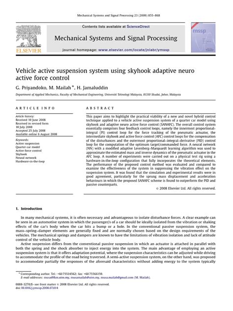 Active Suspension Using Skyhook Pdf Suspension Vehicle Control Theory