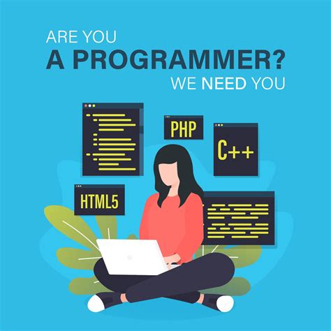 Programmer Job Vacancy Template With Woman Programmer Working On Laptop Illustration 13131607