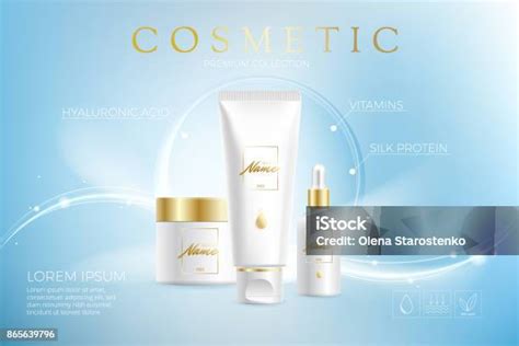 광고 카탈로그 잡지에 대 한 미용 제품에 대 한 포스터 화장품 패키지의 벡터 디자인입니다 보습 크림 젤 비타민 바디 로션 고립 된 개체와 벡터 일러스트 레이 션 3차원