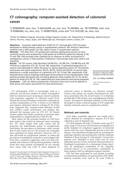 Pdf Ct Colonography Computer Assisted Detection Of Colorectal Cancer