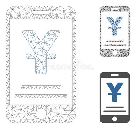 Yuan Mobile Payment Vector Mesh Carcass Model And Triangle Mosaic Icon