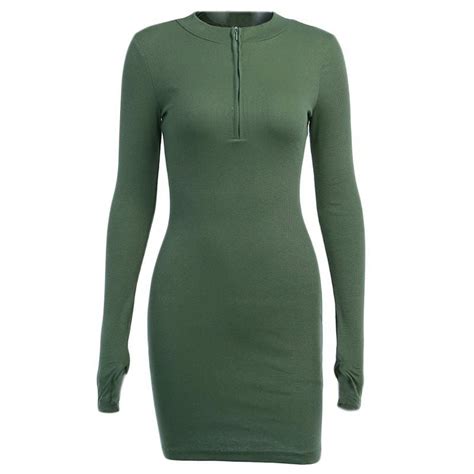 Genema Womens Long Sleeve Ribbed Knitted Bodycon Mini Pencil Dress Half