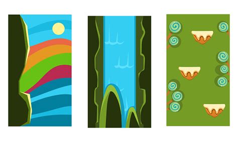 게임 배경에 대 한 완벽 한 여름 풍경 모바일 애플 리 케이 션 또는 비디오 게임에 대 한 사용자 인터페이스 자산 흰색 배경에