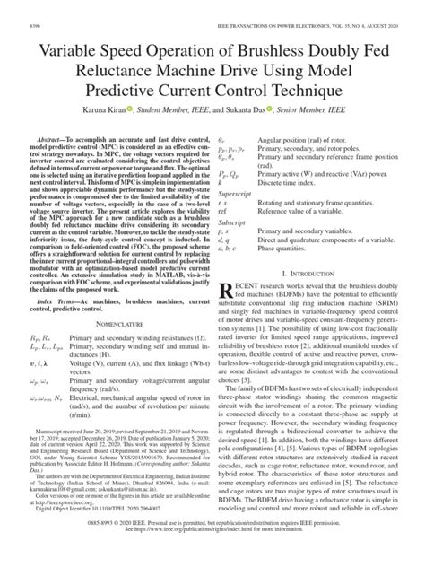 Variable Speed Operation Of Brushless Doubly Fed Reluctance Machine Drive Using Model Predictive