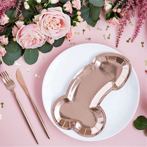 Rose Gold Penis Plates 6pk Party Delights