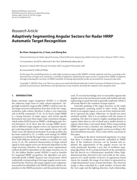 Pdf Adaptively Segmenting Angular Sectors For Radar Hrrp Automatic Target Recognition