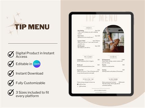 Adult Content Tip Menu Onlyfans Fansly Slushy Canva Template Etsy