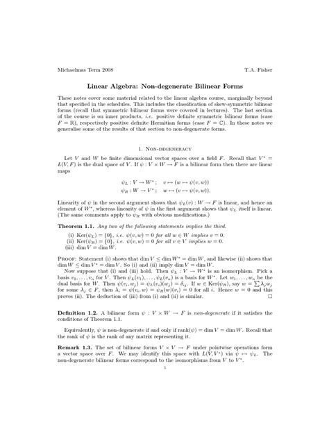 Linear Algebra Non Degenerate Bilinear Forms Pdf Basis Linear